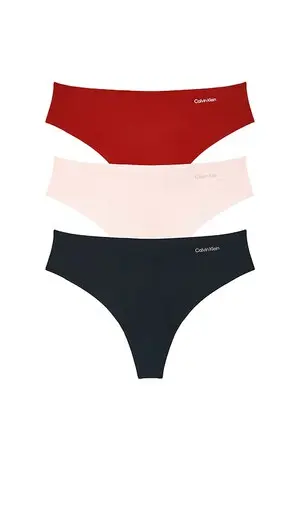 Calvin Klein Thong 3 Packs In Red,black - Black  Nymphs Thigh  & Red Stamp