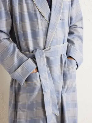 Derek Rose Kelburn 52 Belted Checked Cotton Robe