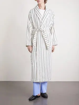 TEKLA Belted Striped Organic Cotton-terry Robe - Green