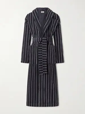 TEKLA Belted Striped Organic Cotton-terry Robe - Black