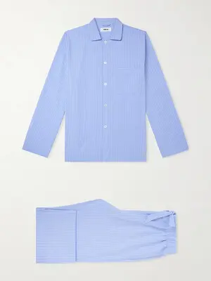 TEKLA Striped Organic Cotton-poplin Pyjamas Set - Blue