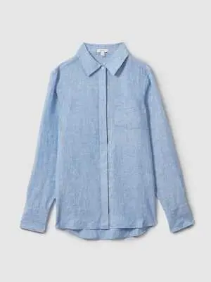 REISS Belle Linen Button-through Shirt - Blue