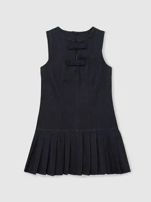 REISS Ruby Sleeveless Pleated Denim Mini Dress