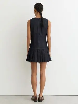 REISS Ruby Sleeveless Pleated Denim Mini Dress
