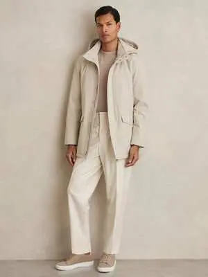 REISS Lucan Hooded Zip-through Padded Jacket - Stone