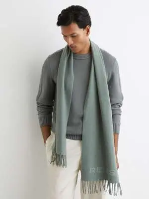 REISS Logo Picton Logo Wool-cashmere Logo Scarf - Soft Sage Green
