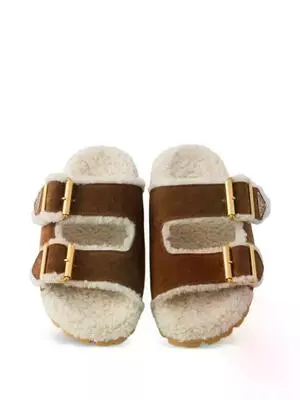 Prada Shearling-trim Sandals - Brown