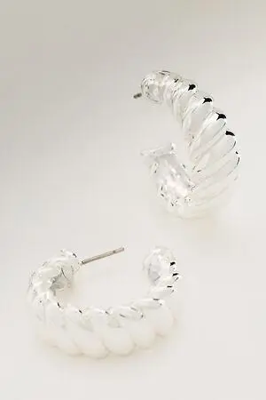Ettika Ribbed Hoop Earrings - Silver