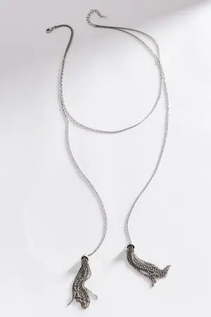 Anthropologie Double Tassel Necklace - Silver