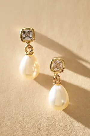 STUDIO BRIDE Micro Bezel Pearl Drop Earrings - Gold