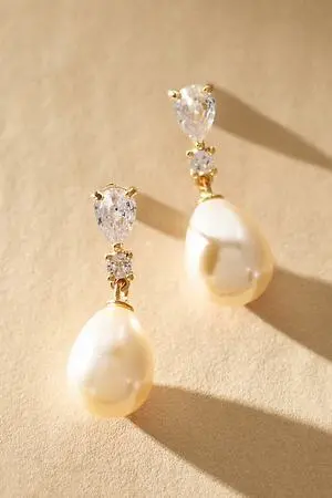STUDIO BRIDE Crystal Stacked Pearl Drop Earrings - Gold