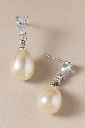 STUDIO BRIDE Crystal Stacked Pearl Drop Earrings - Silver