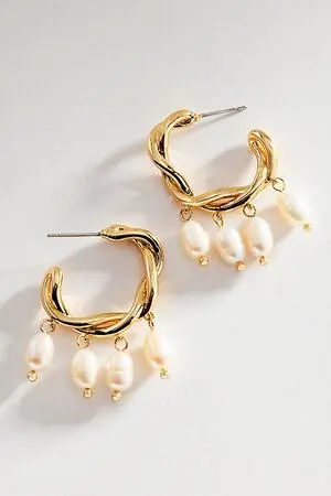 Anthropologie Twisted Hoop Earrings - Pearl