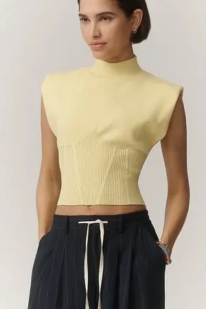 Endless Rose Mock-neck Knit Muscle Tee - Light Yellow