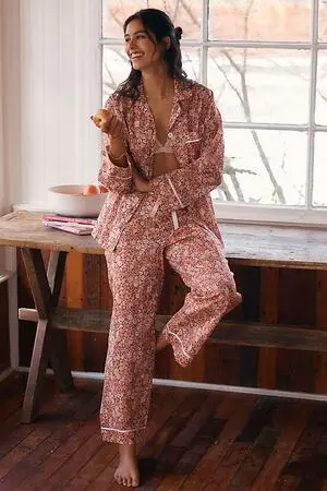 PAPINELLE Carly Floral Cotton Pajama Set - Brown Pattern