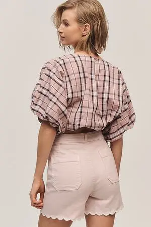 Maeve Ettie High-rise Scallop Hem Shorts