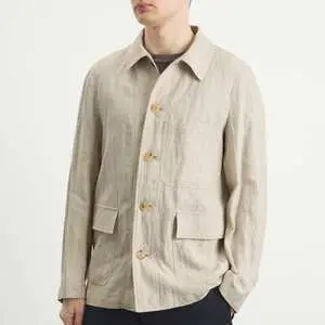 Dries Van Noten Herringbone Cotton Linen Chore Jacket