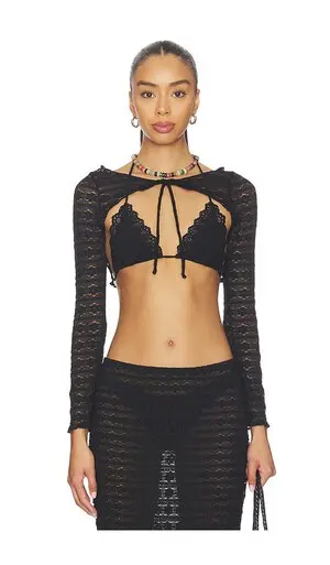MONTCE Montce Nia Cropped Lace Top With Front Tie Closure Black