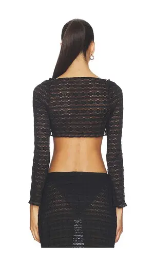 MONTCE Nia Cropped Lace Top With Front Tie Closure - Black