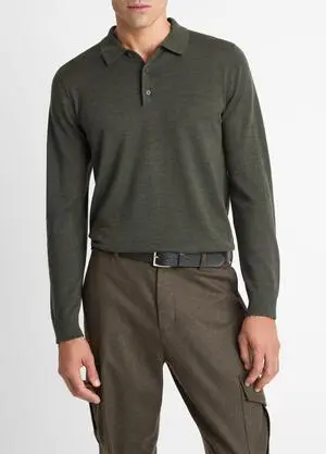 Vince Wool Polo Sweater - Dark Leaf