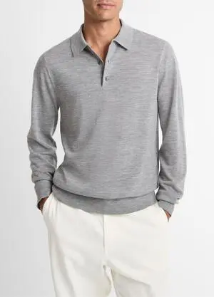 Vince Wool Polo Sweater - Heather Grey