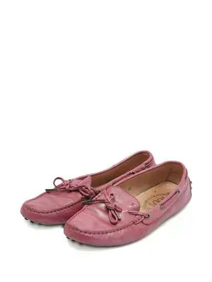 TOD'S Bow-detail Pebbled Loafers - Pink