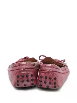 TOD'S Bow-detail Pebbled Loafers - Pink