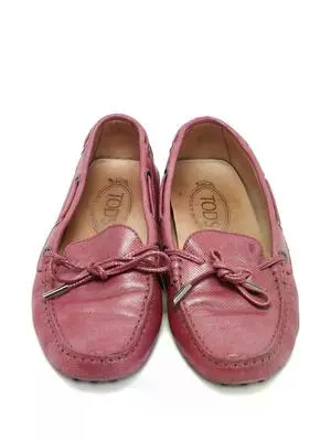 TOD'S Bow-detail Pebbled Loafers - Pink