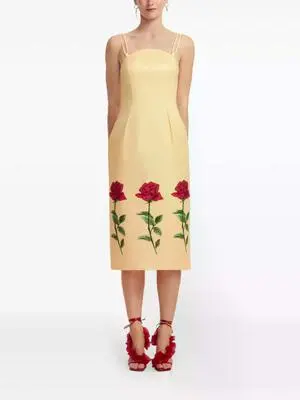 LEO LIN Floral-embellishment Midi Dress - Neutrals