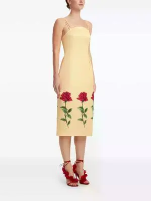 LEO LIN Floral-embellishment Midi Dress - Neutrals