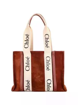 Chloé Woody Suede And Canvas Medium Tote Bag - Brown