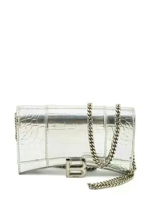BALENCIAGA Hourglass Crocodile-Embossed Crossbody Bag