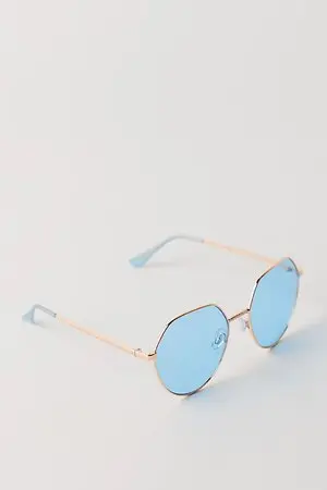 Free People Misty Classic Round Sunglasses - Gold/cornflower
