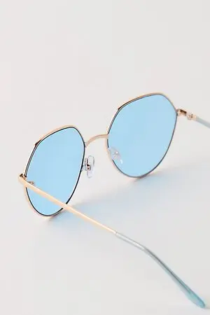 Free People Misty Classic Round Sunglasses - Gold/cornflower