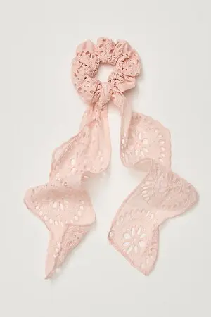Free People High Sky Pony Scarf - Pink Eyelet