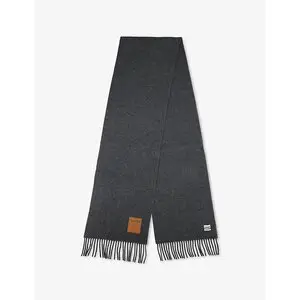 GANNI Fringed Brand-patch Wool Scarf - Paloma Melange