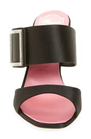 ROGER VIVIER Trompette Crystal Buckle Satin Sandal - Nero