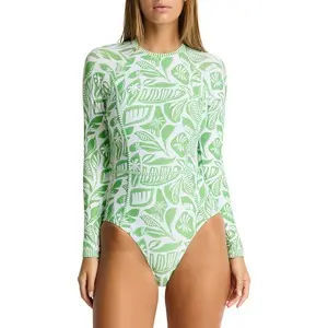 SEA LEVEL Seamed Long Sleeve Upf 50+ One-piece Rashguard Swimsuit - Matcha