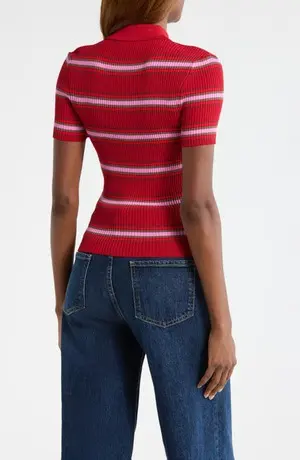 Staud Ren Stripe Rib Polo Sweater