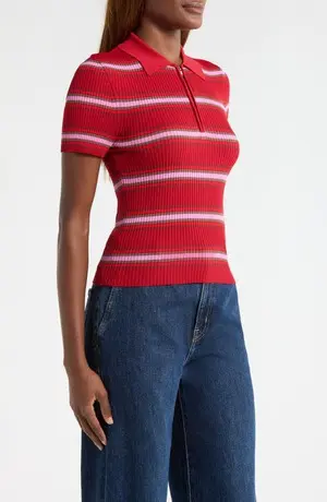 Staud Ren Stripe Rib Polo Sweater