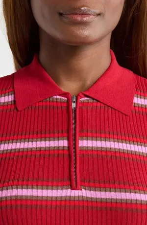 Staud Ren Stripe Rib Polo Sweater