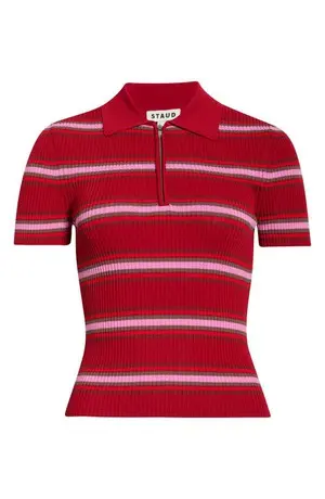 Staud Ren Stripe Rib Polo Sweater