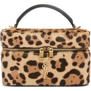 Saint Laurent Gaby Leopard Print Calf Hair Vanity Bag - Brown/noir