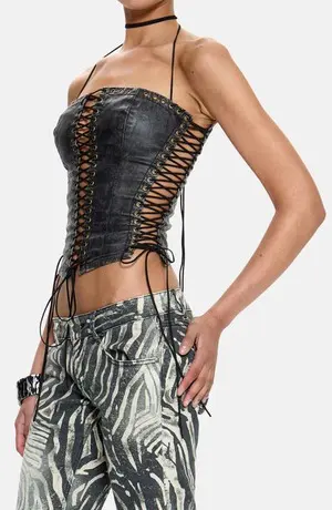 JADED LONDON Faux Leather Lace-up Corset