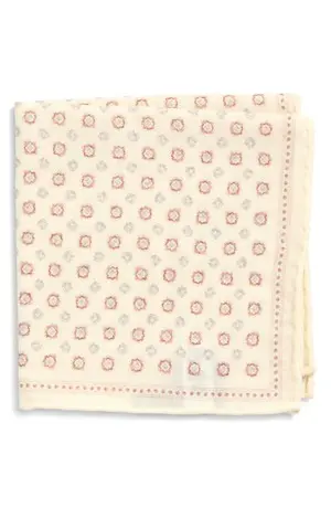 Eleventy Medallion Wool & Cotton Muslin Pocket Square - Ivory And Gray