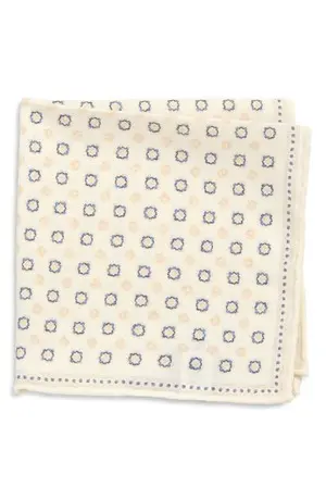 Eleventy Medallion Wool & Cotton Muslin Pocket Square - Ivory/corndr