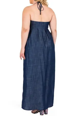 STANDARDS & PRACTICES Maui Maxi Chambray Halter Dress