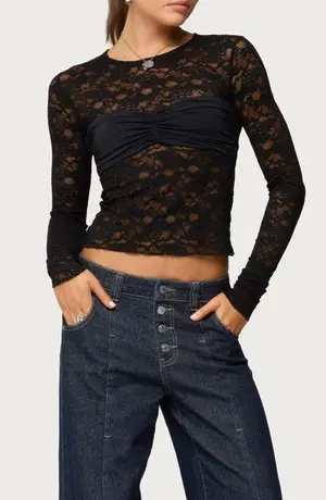 Black Long Sleeve Lace Blouses