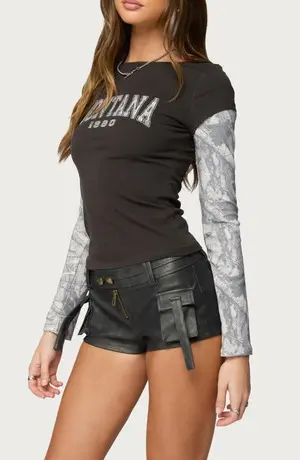 EDIKTED Layered Long Sleeve Graphic T-shirt