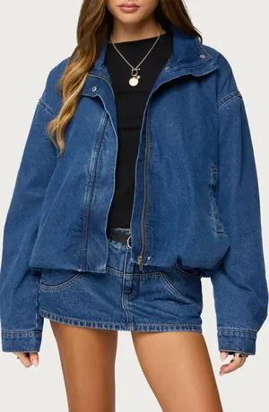 EDIKTED Oversized Denim Jacket With Bubble Hem